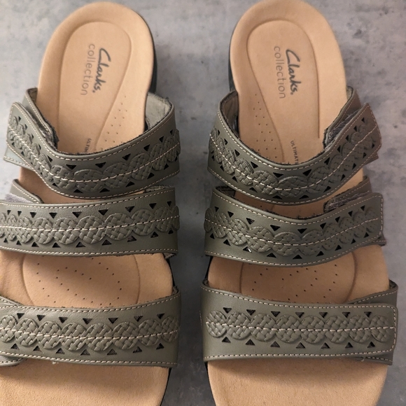 Clarks | Shoes | Clarks Laurieann Cove Olive Green Leather Sandals ...